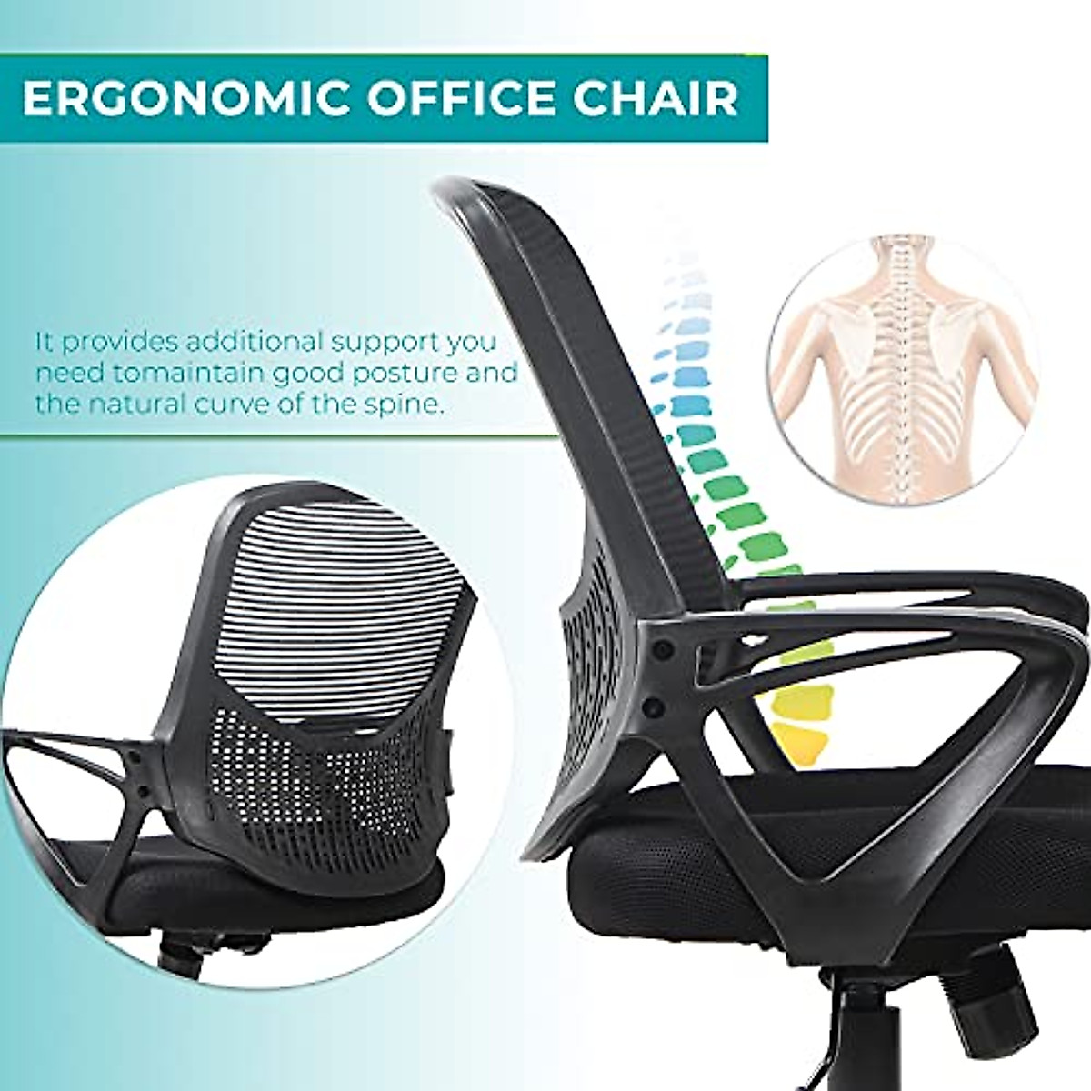 Office Chair, Ergonomic Home Desk Chair Mid Back Mesh Chair Rolling Swivel Computer Chair with Lumbar Support