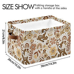 Kigai Cute Fawn Square Storage Basket, Portable Leather Storage Basket for Office, Furniture, 14.2 L x 10.2 W x 8.3 H In (2 Sets).
