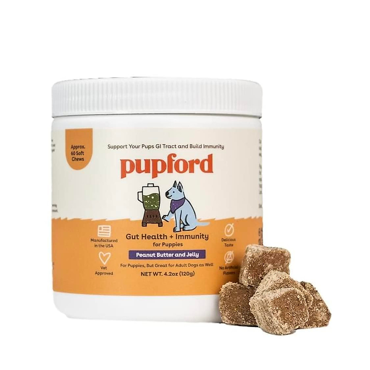 Pupford Gut Health & Immunity Supplement for Puppies and Adult Dogs, Made in The USA, Vet Approved, No Artificial Flavors, Peanut Butter and Jelly, Net Wt. 4.2 oz (120g) (Pack of 2)