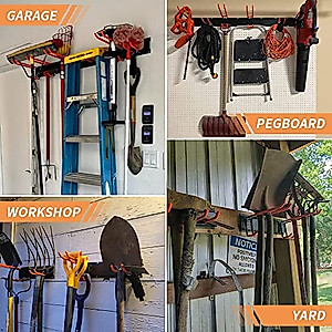 Oududianzi Garden Tool Storage Rack, Garage Tool Organizer Wall Mount, Garden Tool Rack with 6pcs Heavy Duty Steel Hooks, holder wall mount, Lawn tool storage, 48 Inch 3 Rails, Max Load to 500lbs