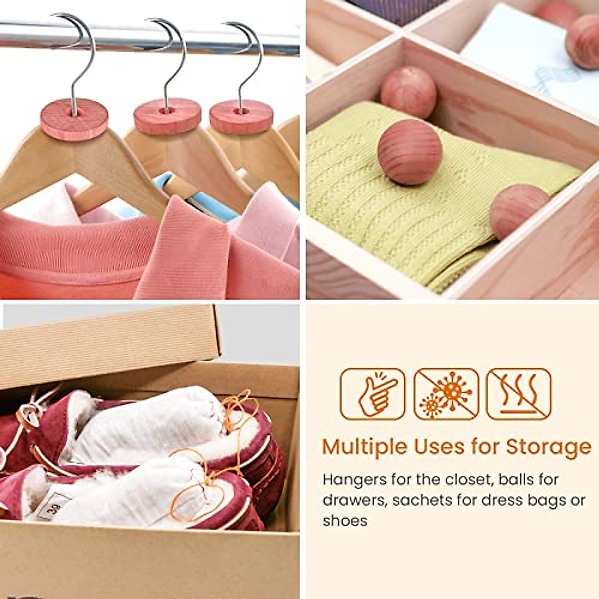 Homode Cedar Blocks for Clothes Storage, Set of 60, Cedar Chips for Closets and Drawers, Aromatic Cedar Wood Balls and Cedar Sachets, Cedar Closet Freshener