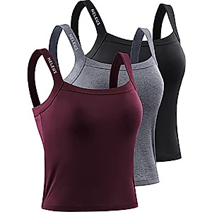 NELEUS Women's 3 Pack Compression Athletic Tank Top with Bra,8088,Black/Grey/red,Medium
