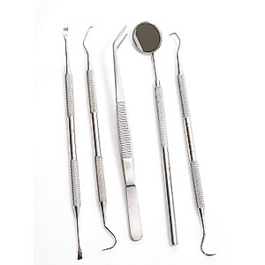 Dental Hygiene set of 5-Stainless Steel Tarter Scraper/Scaling Remover, Dental Toothpick, Mouth Mirror Scaler Tweezer For Calculus &Tartar Removal-Dentists Set is Ideal for Personal Use & Pet Friendly