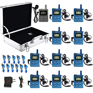 EXMAX ELGT-470 UHF Wireless Whisper Acoustic Transmission System Church Translation Teaching Summit Simultaneous Interpretation Walking Tour 1 Transmitter 12 Receivers + Silver Aluminium Storage Case
