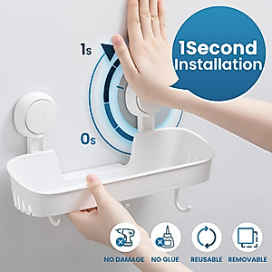 TAILI Suction Shower Caddy With 4 Hooks 2 Packs, Bathroom Shower Basket Wall Mounted Shower Organizer for Shampoo, Body Wash,Conditioner, Plastic Shower Rack for Kitchen & Bathroom