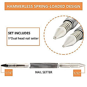WHLLING Dual Head Nail Setter, Hammerless 1/32″& 1/16″ Spring Nail Set, 3500 PSI Striking Force Counter Punch