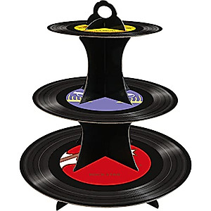 1950's Rock and Roll MusicTheme, 3-Tier Paper Record Cake Stand Cupcake Tower for 8-12 Cupcakes Perfect for 50's Theme Party Music Party Birthday Party Supplies, Gift for Music Lover