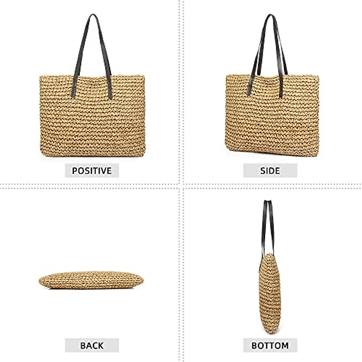 Woven Beach Bags for Women Large Straw Bags Woven Straw Tote Beach Bag With Zipper Summer Handmade Purse
