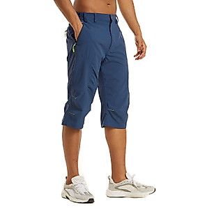 LACSINMO Men's Below Knee Shorts Quick Dry 3/4 Hiking Long Walking Shorts Summer Thin Capris with 4 Zipper Pockets Royal Blue