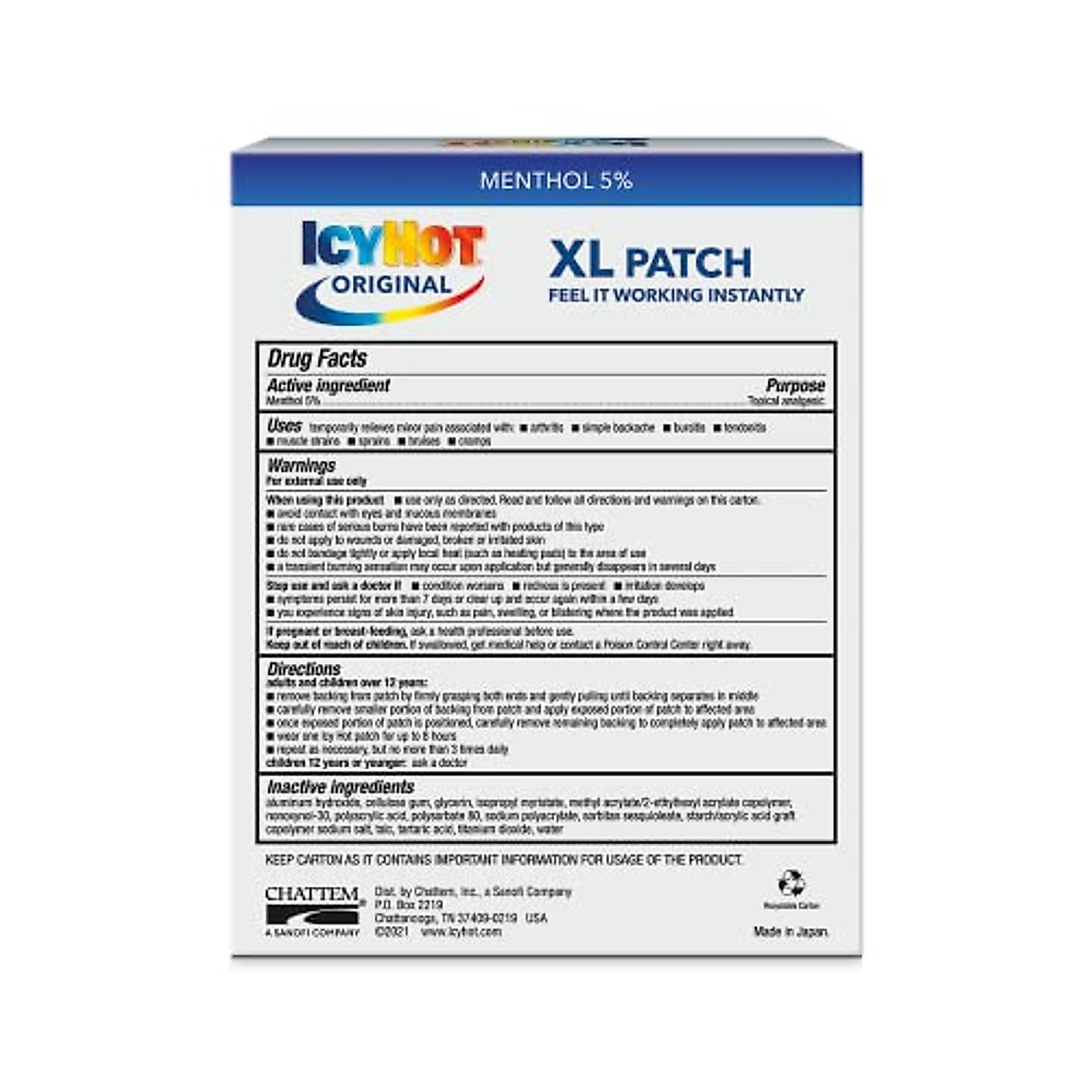 Icy Hot Original XL Pain Relief Patch (3 Count) for Back and Large Areas