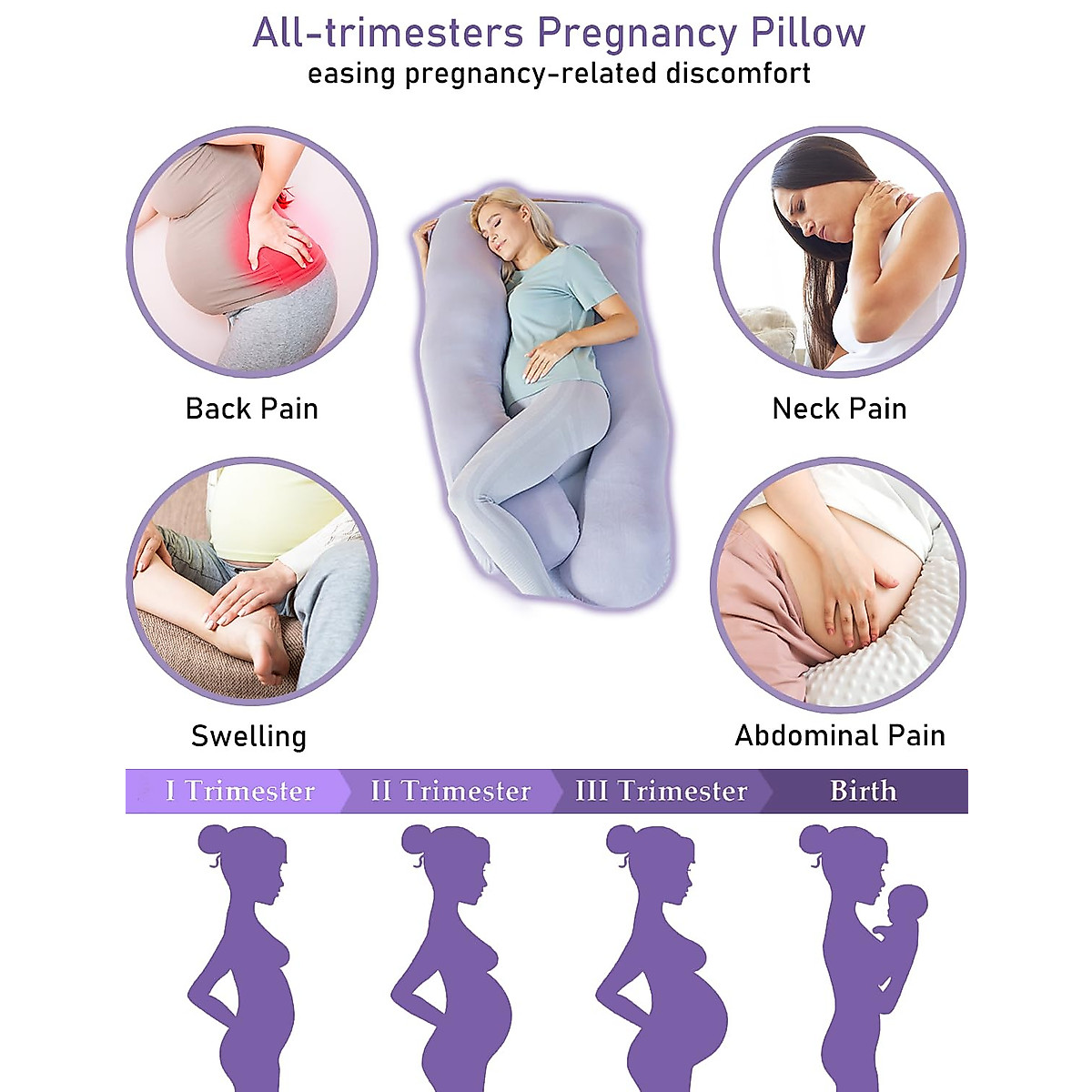 MISERRO Pregnancy Pillows for Sleeping Cooling, Bamboo Rayon Cotton Blend Pregnancy Pillow, Soft Full Body Maternity Pillow, Pregnancy Must Haves (Gray, 57inches)