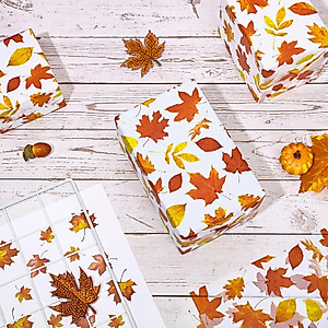 Whaline 100 Sheet Fall Leaves Tissue Paper Bulk Watercolor Maple Leaves Art Tissue Autumn Leaves Wrapping Tissue Paper for Thanksgiving Baby Shower Wedding Gift Wrapping DIY Crafts, 19.6 x 13.7 Inch