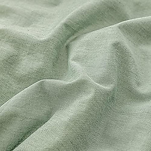 FOSSA Duvet Cover Set 100% Washed Cotton Linen Feel Super Soft Breathable Cozy Simple Style 3 Pieces Bedding Sets Solid Sage Green Queen