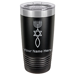 LaserGram 20oz Vacuum Insulated Tumbler Mug, Messianic Symbol, Personalized Engraving Included (Black)
