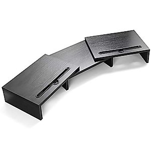 LORYERGO Dual Monitor Stand - [Upgraded] Monitor Stand w/ 2 Slots for Phone & Tablet, Dual Monitor Riser, Length and Angle Adjustable, Computer Stand for Monitor, Laptop, Tablet (Black)