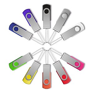 BHMUHIEK USB Flash Drive 2.0 Thumb Drive Jump Drive Pen Drive Bulk Memory Sticks Zip Drives Swivel with Led Light Keychain Design Yellow/Red/Blue/Green/Black (32G-10PCS, 10PCS)