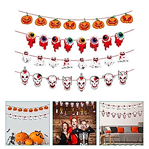 ABOOFAN 4Sets Zombie House Prop Mantel Indoor Theme Scary Doorways Halloween Ghost Shape Bunting Haunted Banner Pumpkin Banner, Skull Props Outdoor Wall Flag Decoration Houses of Banners Eyeball