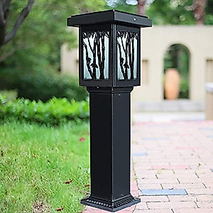ZMY Anti-Rust Solar Vintage Glass Pillar Light Outdoor Retro Industrial Post Lighting Aluminum Garden Lawn Column Lantern Villa Home Landscape Pathway Fixture E27 Edison