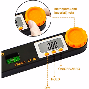 Rainyb Digital Angle Finder Tool 7inch 0-360 degree LED Digital Protractor with Horizontal Vertical Bubble Levels and Ruler Meter Accurate Tools for Carpenters,Woodworkers,Fabricators