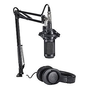Audio-Technica AT2035PK Studio Condenser Microphone Pack with ATH-M20x Headphones and Cabled Boom Arm with Desktop Headphone Stand, Metal Mesh Microphone Pop Filter and Flexible Pop Filter