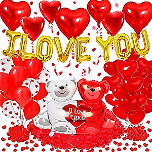 I Love You Balloons, Red Heart Balloons for Valentines Day Decor, Big 40 In Teddy Bear, 1000 Red Rose Petals Wedding Flower for Anniversary Romantic Decorations Special Night, Valentines Day Balloons