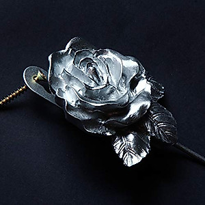 MDPLY Classic Rose of Pastoral Coat Hook Wall Mounted Wall Decor Durable Handmade Resin Decorative Robe Hook, Scarf, Bag, Towel, Hat etc for Kitchen Bathroom Office (Silver)