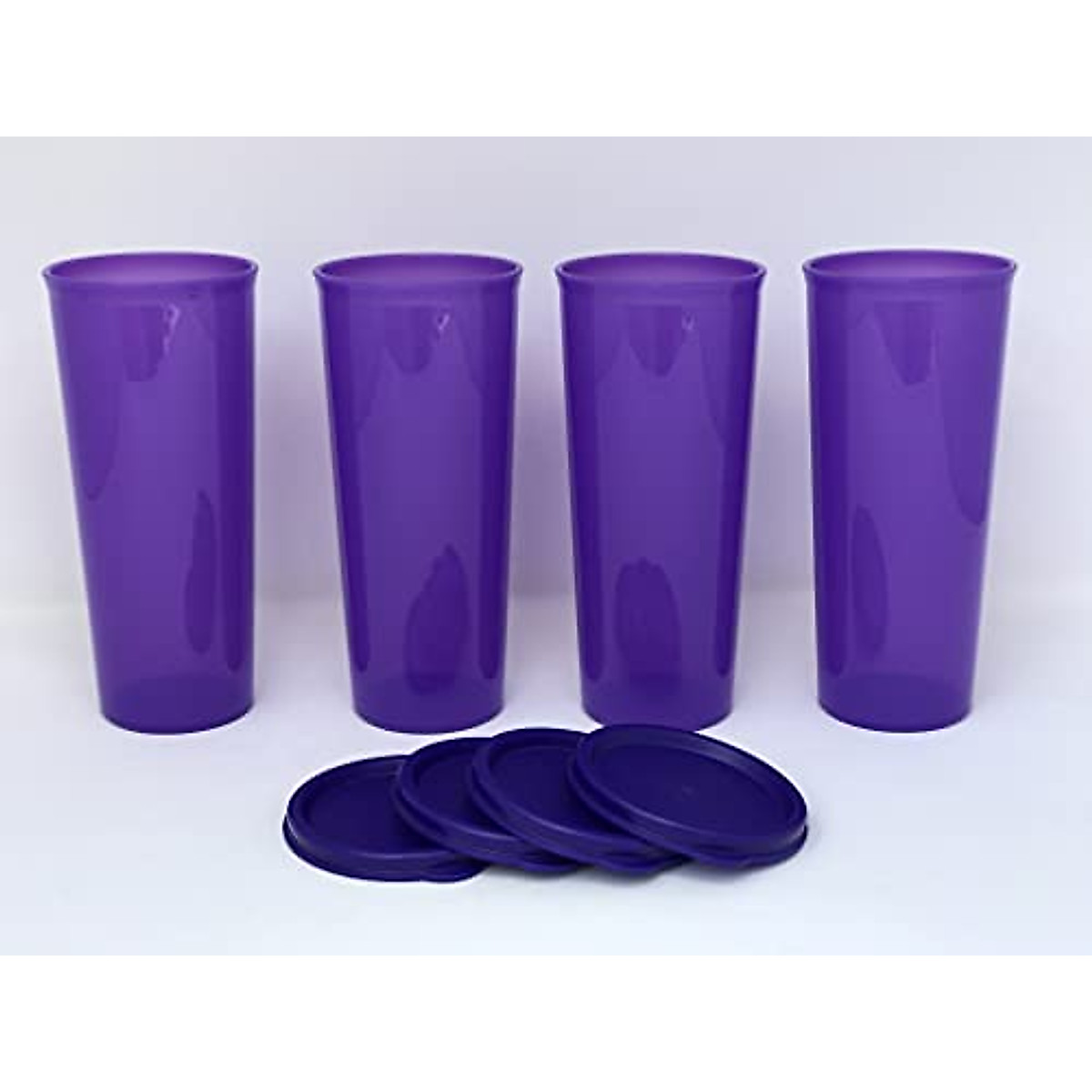 16oz TUMBLERS PURPLE SET OF FOUR With LIDS TUPPERWARE SPARE -- NEW