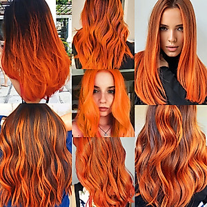 MEckily 22 inch Colored Hair Extensions Party Highlights, Straight Hairpiece Clip in Synthetic Hair Extensions for Kids Girls (10PCS-Orange)