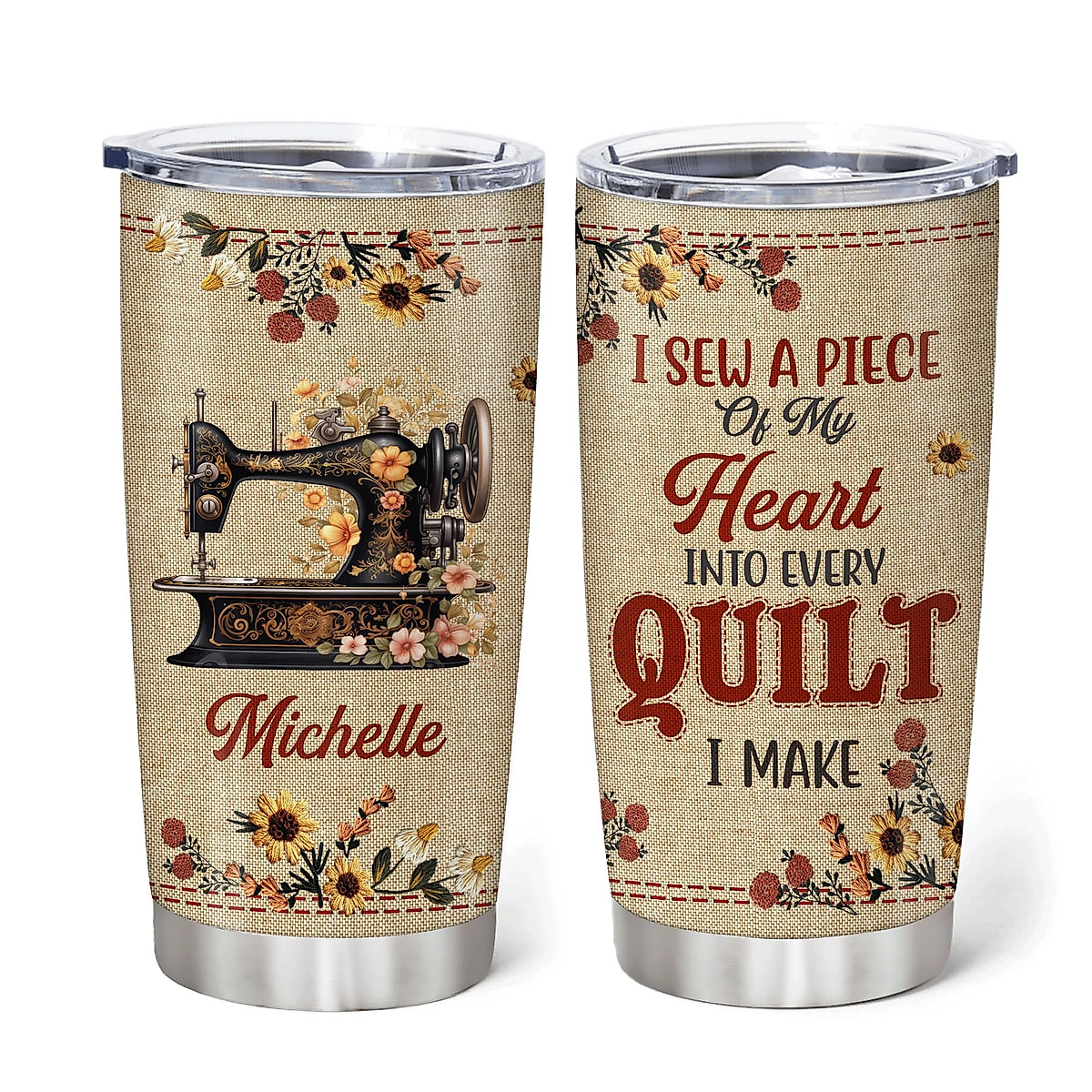 Hyturtle Personalized Gifts For Sewing Lover - Sewing Machenic Custom Name Stainless Steel Tumbler 20 oz With Lid - Idea Quilting Crochet Lover Gifts For Women, Girl On Birthday, Christmas