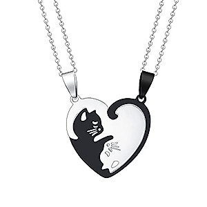 HANRESHE Cat Matching Necklaces Best Friend Necklaces Girls Fashion Couples Friendship Pendant Heart Yin Yang Friendship Necklace For 2