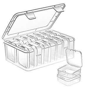 Mathtoxyz Small Bead Organizers, 15 Pieces Plastic Storage Cases Mini Clear Bead Storage Containers Transparent Boxes with Hinged Lid and Rectangle Clear Craft Supply Case