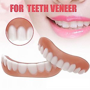 XuRX Veneers Teeth Natural Tone ​Temporary Dentures Teeth Top and Bottom Instant Teeth Men and Women Veneers Snap on Comfort Smile Silica Gel Dentures for Bad Teeth, 5 Pairs