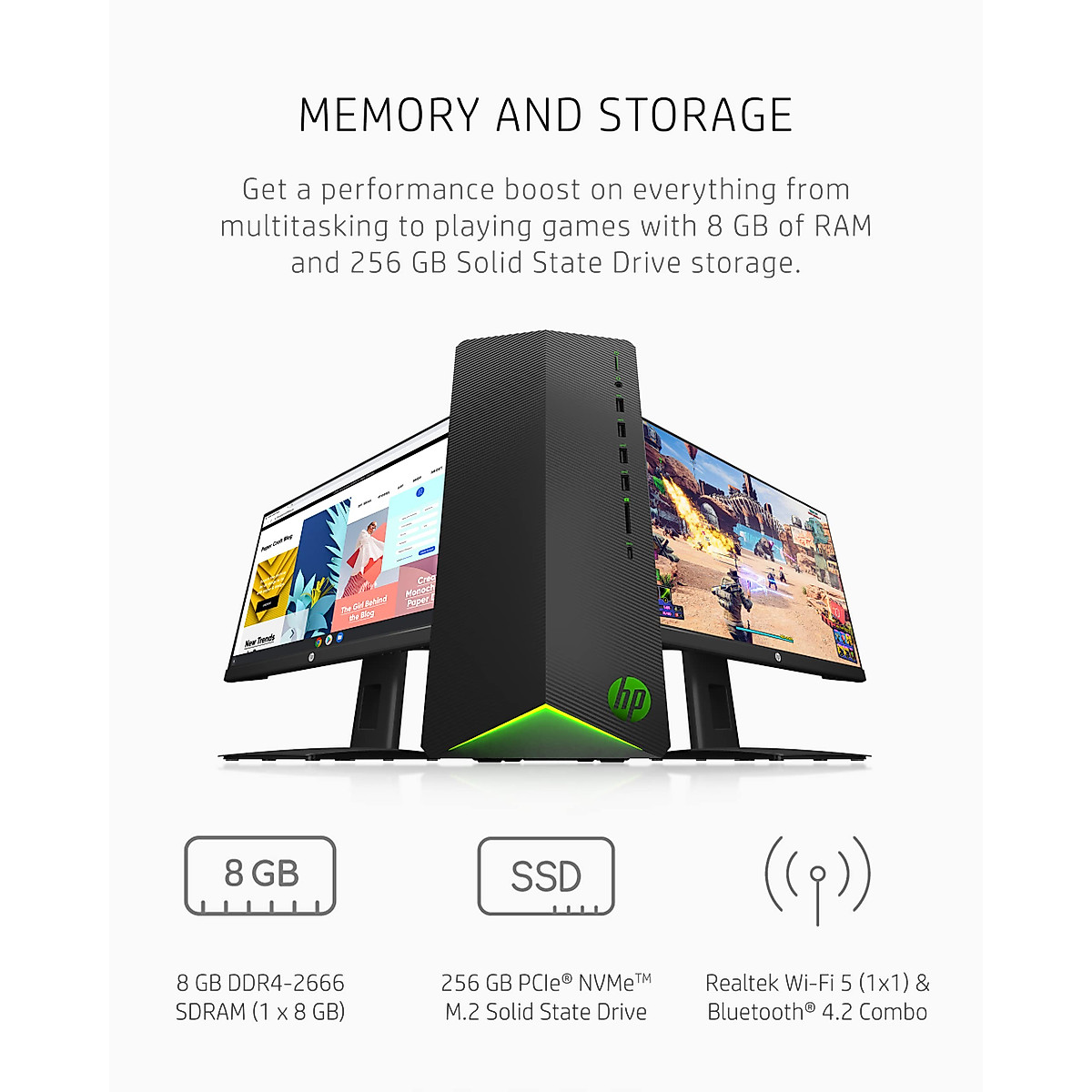 HP Pavilion Gaming PC, NVIDIA GeForce GTX 1650, 10th Gen Intel Core i3-10105, 8 GB RAM, 256 GB SSD, Windows 11, Wi-Fi 5 & Bluetooth 4.2, 9 USB Ports, Pre-Built Gaming PC Tower (TG01-1220, 2021)