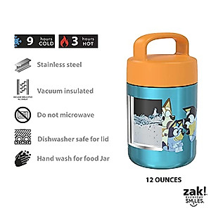 Zak Designs Bluey Kids' Vacuum Insulated Stainless Steel Food Jar with Carry Handle, Thermal Container for Travel Meals and Lunch On the Go (12 oz, 18/8 SS)