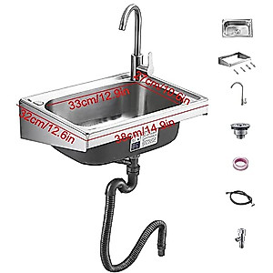 304 Stainless Steel Kitchen Sink, Wall Mounted Commercial Wash Basin for Restaurants, Bars, Garages, Laundry Rooms (Size : 38x32cm)