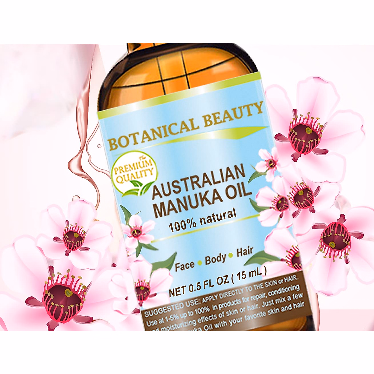 MANUKA OIL WILD GROWTH RAW 100% Natural VIRGIN UNREFINED Cold Pressed Carrier Oil. for Skin, Face, Hair, Lip and Nail Care 0.5 Fl.oz.- 15 ml by Botanical Beauty