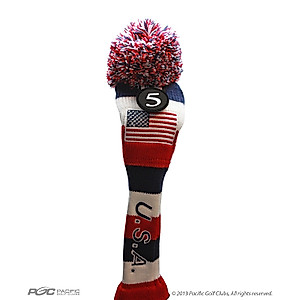 USA Majek Golf #4 & 5 Hybrid Headcovers Pom Pom Knit Limited Edition Vintage Classic Traditional Flag Stars Red White Blue Stripes Retro Head Cover