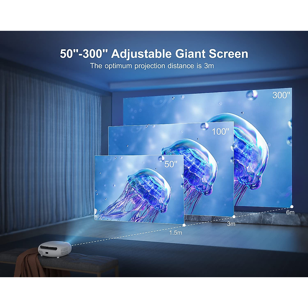 4K Projector with WiFi and Bluetooth 5.2, WiMiUS Newest P60 480 ANSI Lumens Portable Projector Dust Proof Supports 4P/4D Keystone, 50% Zoom, PPT, 200000H LED for Smartphone, Laptop, PS5, TV Stick