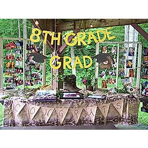 8th Grade Graduation Decorations 2022, Gold Glitter 8th Grade Grad Banner, Boy Girl Kids Eighth Grade Graduation Party Decorations Supplies