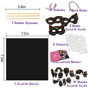 crelloci Scratch Paper Art Set for Kids, Rainbow Scratch Off Craft Kit for Girl Boy, Magic Gift Pad Sheet with Mask Stencil Ornaments, DIY Drawing Supply for Birthday Party Favor Christmas