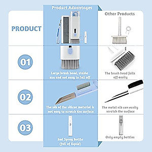 Upgrade Multifunctional 7 in 1 Electronic Cleaner Kit, mac Keyboard Cleaner Kit, and Screen Cleaner with Cleaning Brush, for Airpods/iPad/iPhone/Computer/airpods Charging Box (Blue)