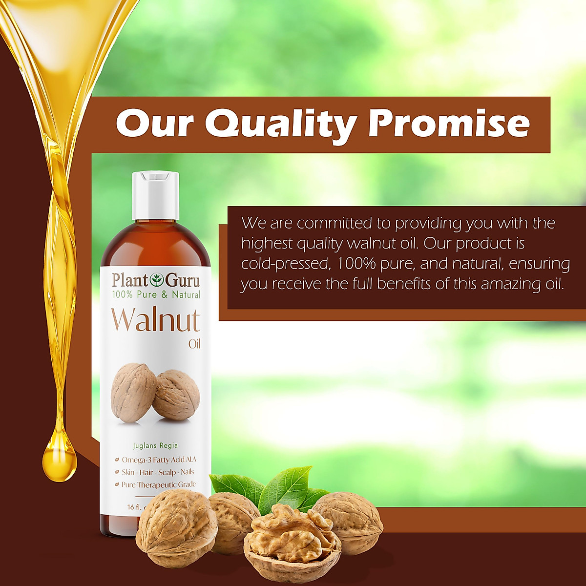 Walnut Oil 4 fl. oz. - Cold Pressed 100% Pure Natural - Skin, Body, Face, and Hair Growth Moisturizer. Great For Creams, Lotions, Lip balm and Soap Making