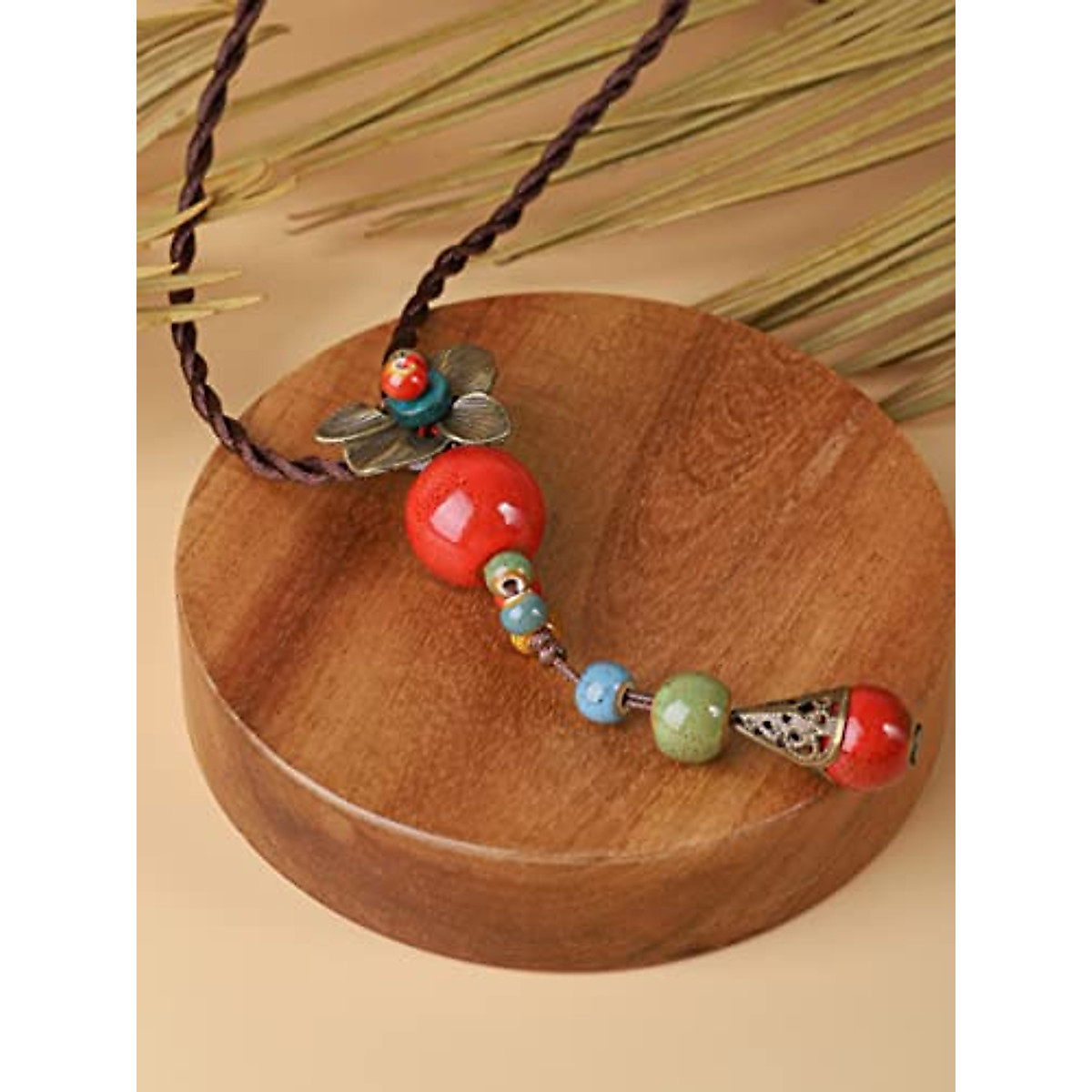 MINACHI Bohemian Flower Colorful Ceramic Beads Necklace, Tricolor Beaded Jewelry, Gifts for Women and Girls (1)