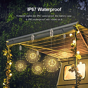 KIKILIVE Firework Lights, 8 Pack LED Copper Wire Fireworks Lights Fairy Lights Christmas Fireworks Hanging Dimmable String 8 Modes Waterproof with Remote Control for Christmas Wedding Garden