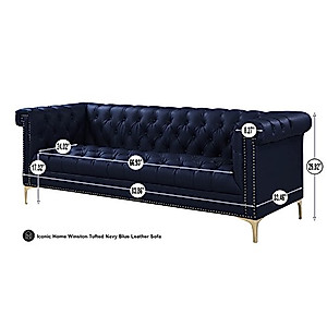 Iconic Home Gold Navy Blue Winston PU Button Tufted with Nail head Trim Tone Metal Sofa,FSA2571-AN