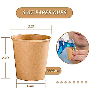 [300 Pack] 3 oz Paper Cups, Disposable Bathroom Cups, Brown Kraft Paper Cups, Sturdy and Durable, Leak-Proof, Small Mouthwash Cups, Mini Paper Cups for Parties, Picnics, Barbecues, Travel and Events