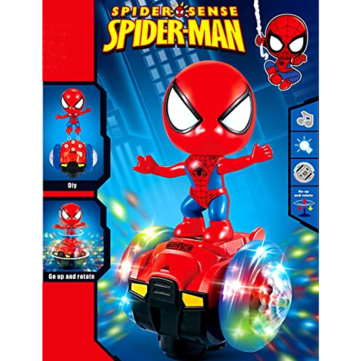 TNOIE Dancing Spider-Man Robot Toys, Spin Robot Interactive Toy Car with Colorful Flashing Lights & Music, Interactive Educational Gift Toys for 3 4 5 6 7 Year Old Boys Girls (Red)