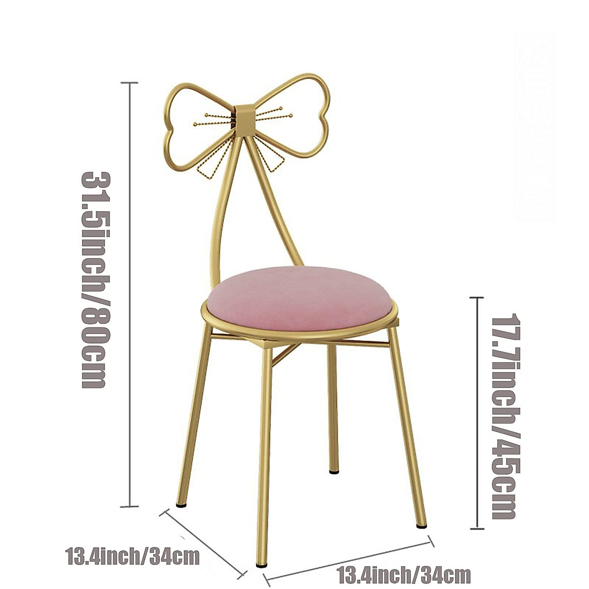 DUANY STORE Makeup Vanity Girl Chairs Stool for Bedroom with Bow Knot Backrest,Side Table Seat Dressing Chair with Golden Metal Leg,Velvet Cushion for Girl Daughter Room