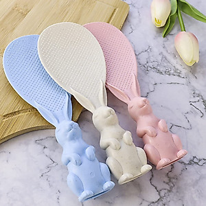 HengKe 3 Pieces Rabbit Shape Rice Paddle Bunny Cartoon Rice Spoon Non-stick Rice Spatula Stand-up Rice Spoon Paddle Standing Rice Cooker Spoon Stand-able Rice Serving Spoons Vertical Rice Scoop