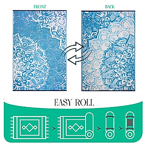Lush Ambience Outdoor Rug - Waterproof, Reversible, Crease Free, Stain Resistant, Fade Resistant - Premium Recycled Plastic Small Rugs for Patio, Porch, Deck, Laundry Room - Deniz Teal 3X5 ft